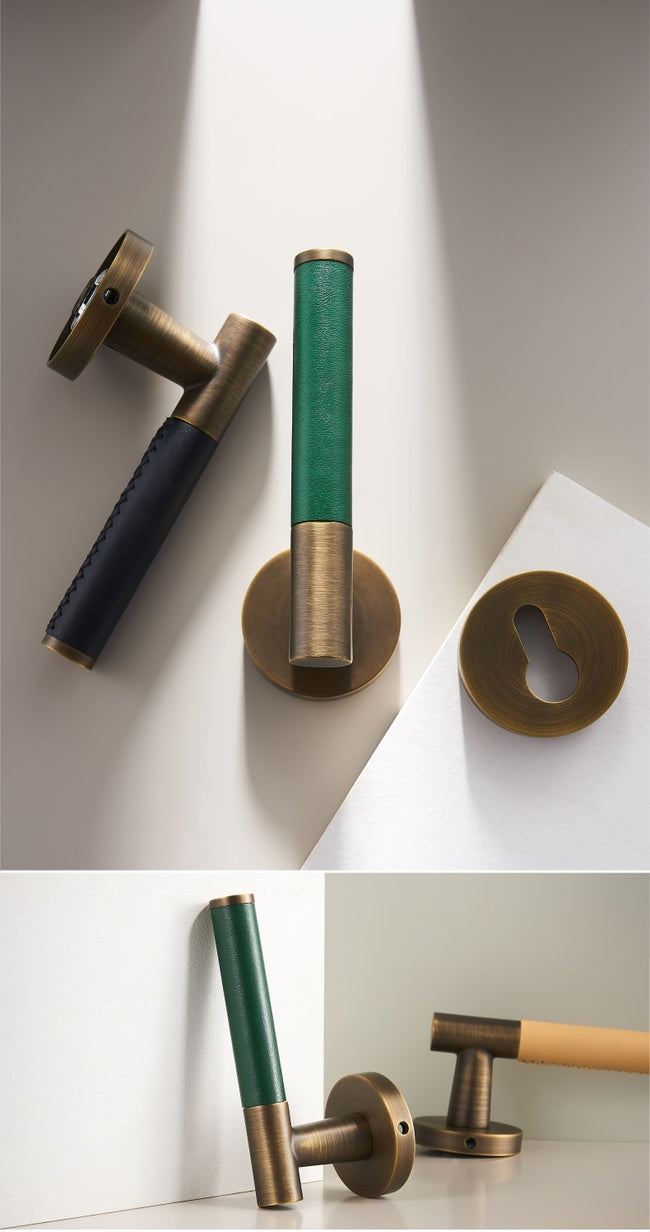 Italian Style Brass Leather/Wood Door Lock Set | Level Decor