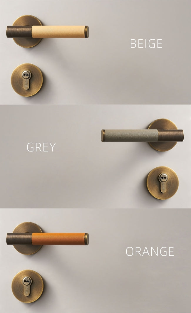 Italian Style Brass Leather/Wood Door Lock Set | Level Decor